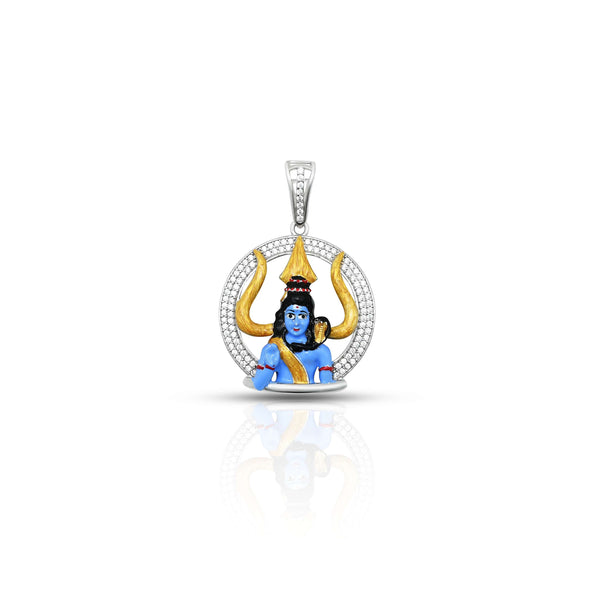 Sterling Silver Blue Shiv Ji with Background Trishul Pendent – Khushbu ...
